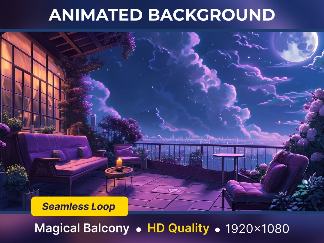 Animated Virtual Background Magical Balcony Twitch Overlay Looped ...