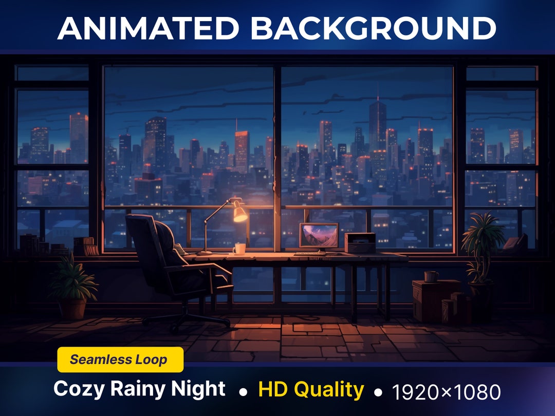 Animated Background Cozy Rainy Night Vtuber Background Twitch Streaming ...
