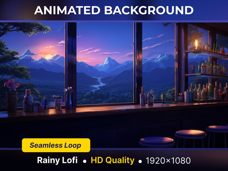 Animated Virtual Background Rainy Lofi Looped Vtuber Background ...
