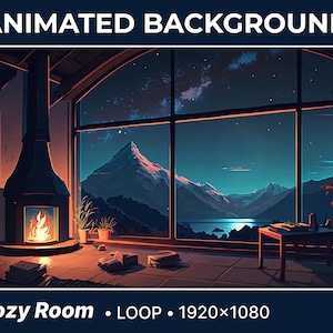 Animated Virtual Background Cozy Room Rainy Night Looped Vtuber ...