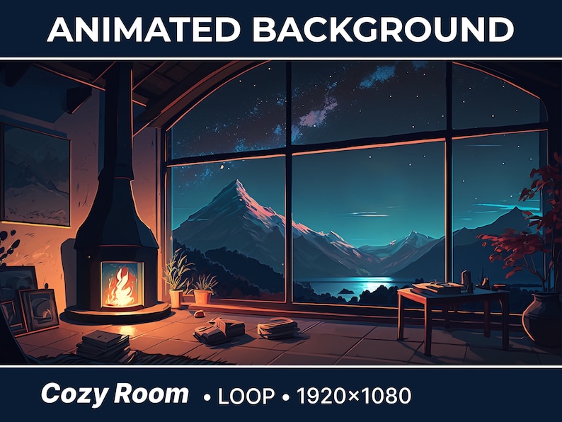 Animated Virtual Background Cozy Room Rainy Night Looped Vtuber ...