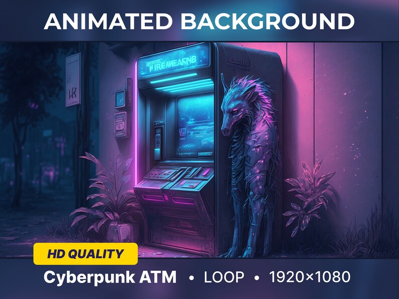 Animated Virtual Background Cyberpunk ATM Vtuber Background Twitch ...