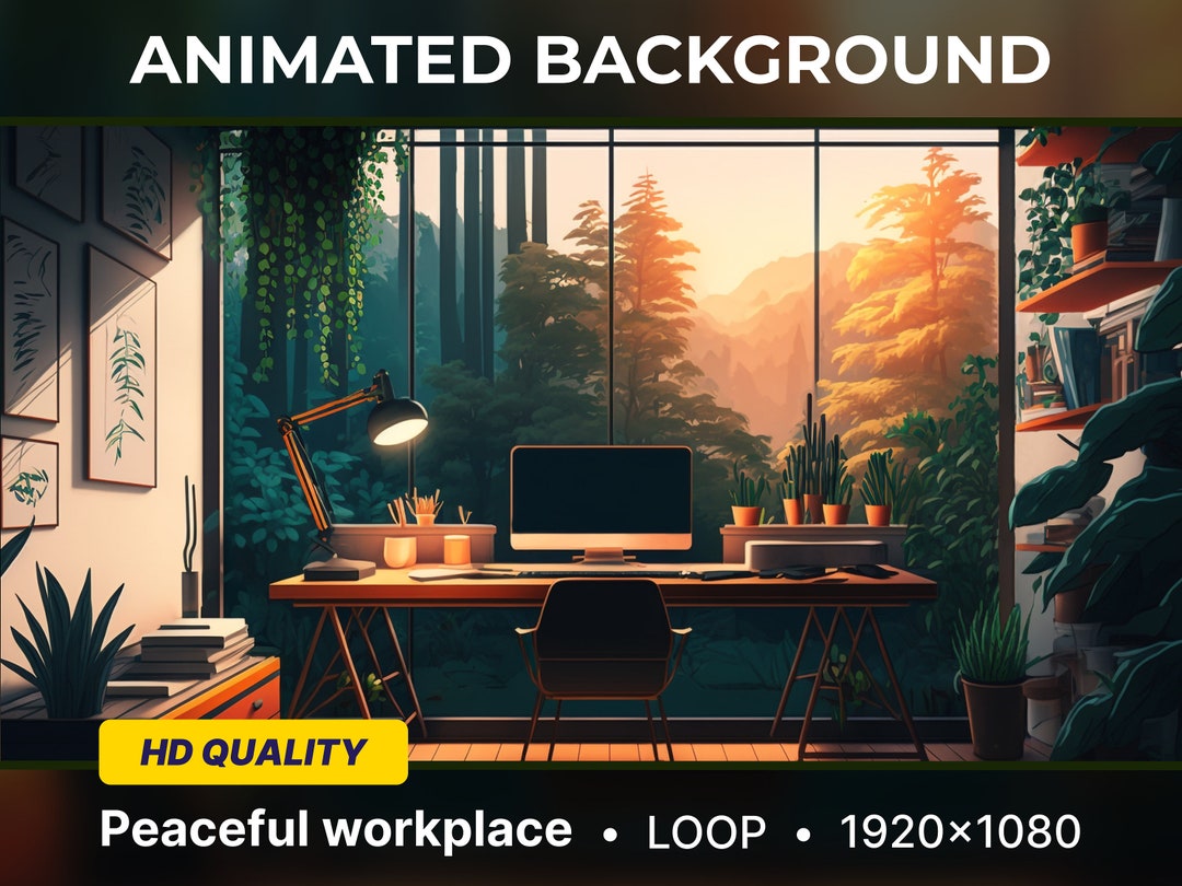 Animated Virtual Background Peaceful Workplace Looped Vtuber Background ...