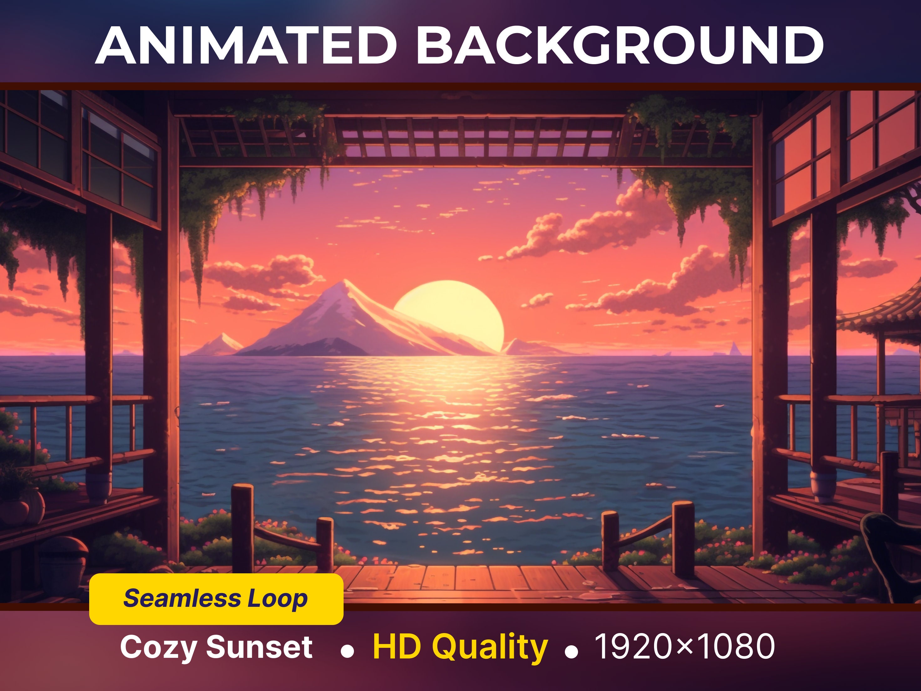 Animated Virtual Background Cozy Sunset Looped Vtuber Room Stream ...