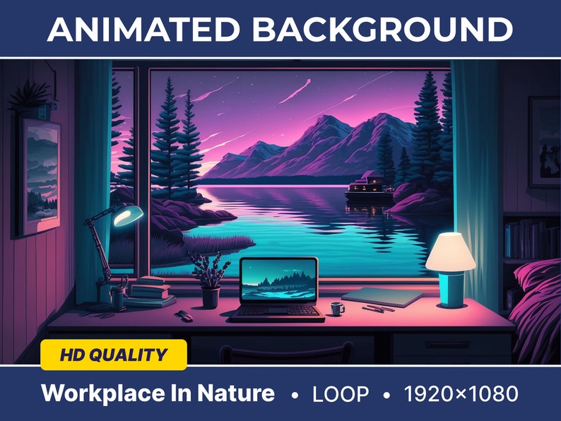 Animated Virtual Background Workplace in Nature Looped Vtuber ...