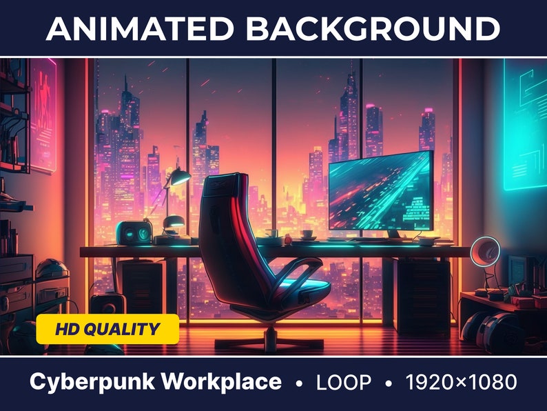 Animated Virtual Background Cyberpunk Work Station Looped Vtuber ...