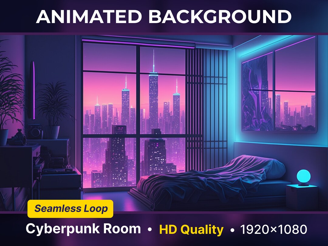 Animated Stream Screen Cyberpunk Bedroom Looped Vtuber Background ...