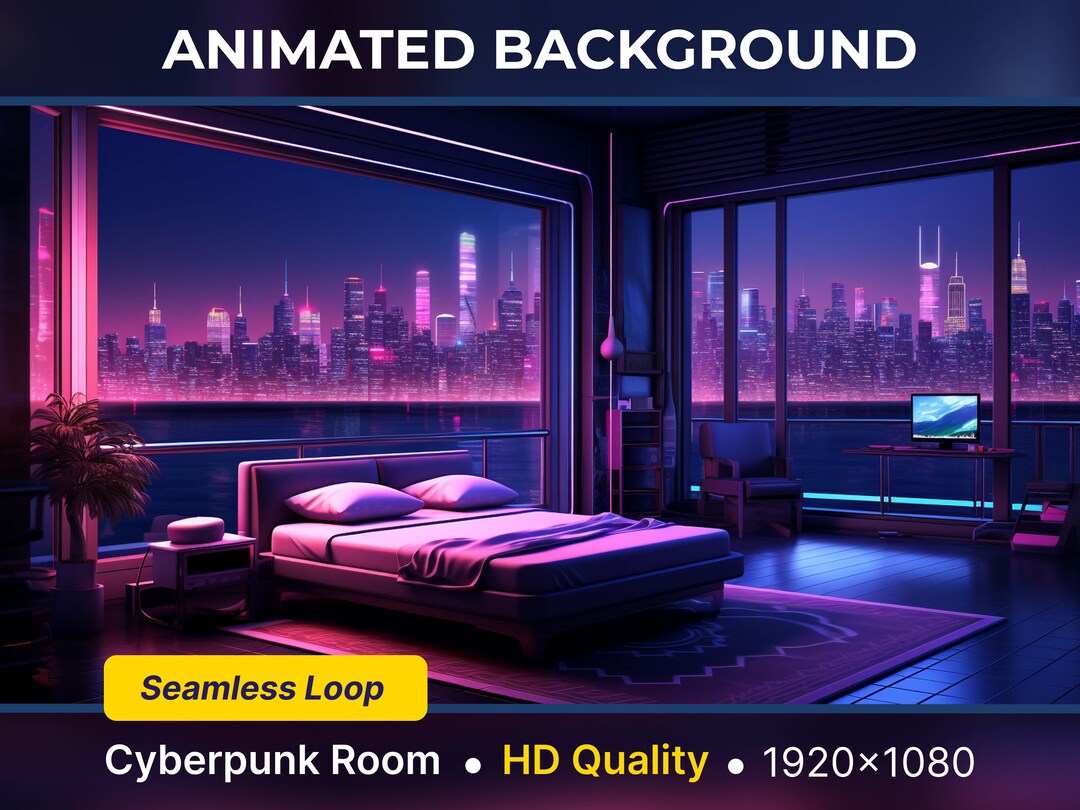 Animated Virtual Background Cyberpunk Room Looped Vtuber Background ...