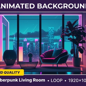 Animated Virtual Background Cyberpunk Living Room Looped Vtuber ...