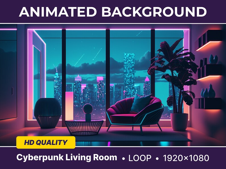 Animated Virtual Background Cyberpunk Living Room Looped Vtuber ...