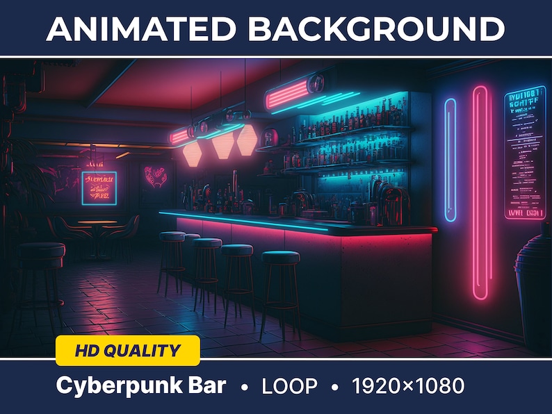 Animated Virtual Background Cyberpunk Bar Looped Vtuber Background ...