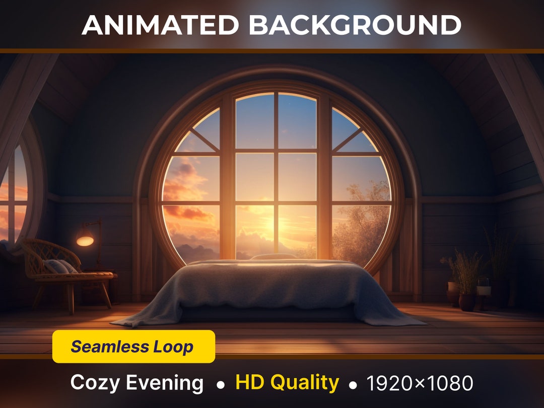 Animated Stream Screen Cozy Evening Looped Vtuber Room Twitch Streaming ...