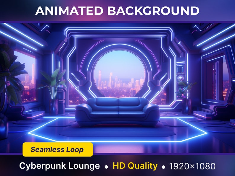 Animated Virtual Background Cyberpunk Lounge Looped Vtuber - Etsy