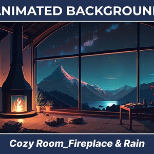 Animated Virtual Background Cozy Room Fireplace Bundle Looped Vtuber ...