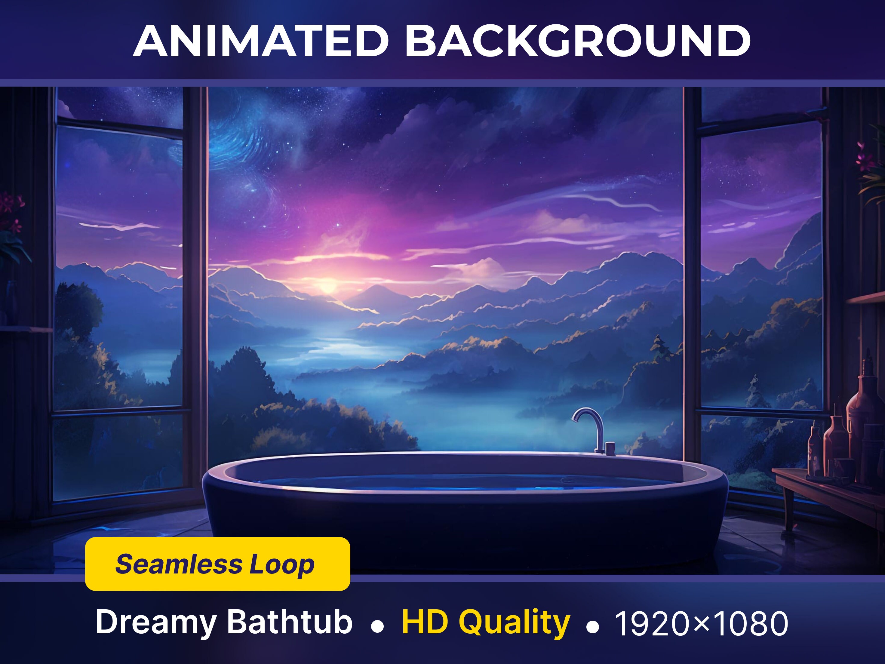 Animated Twitch Overlay Dreamy Bathtubtwitch Screen Looped Vtuber ...