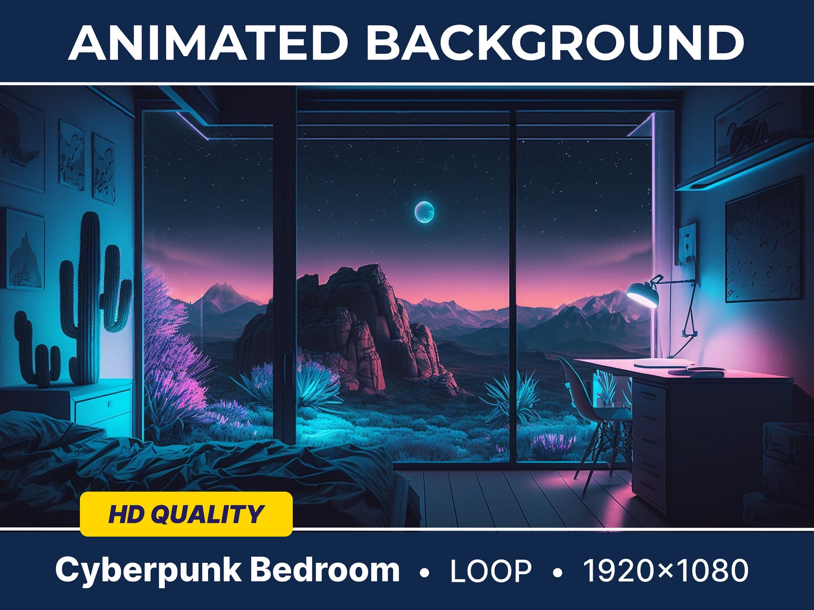 Animated Virtual Cyberpunk Bedroom Vtuber Background Twitch Streaming ...