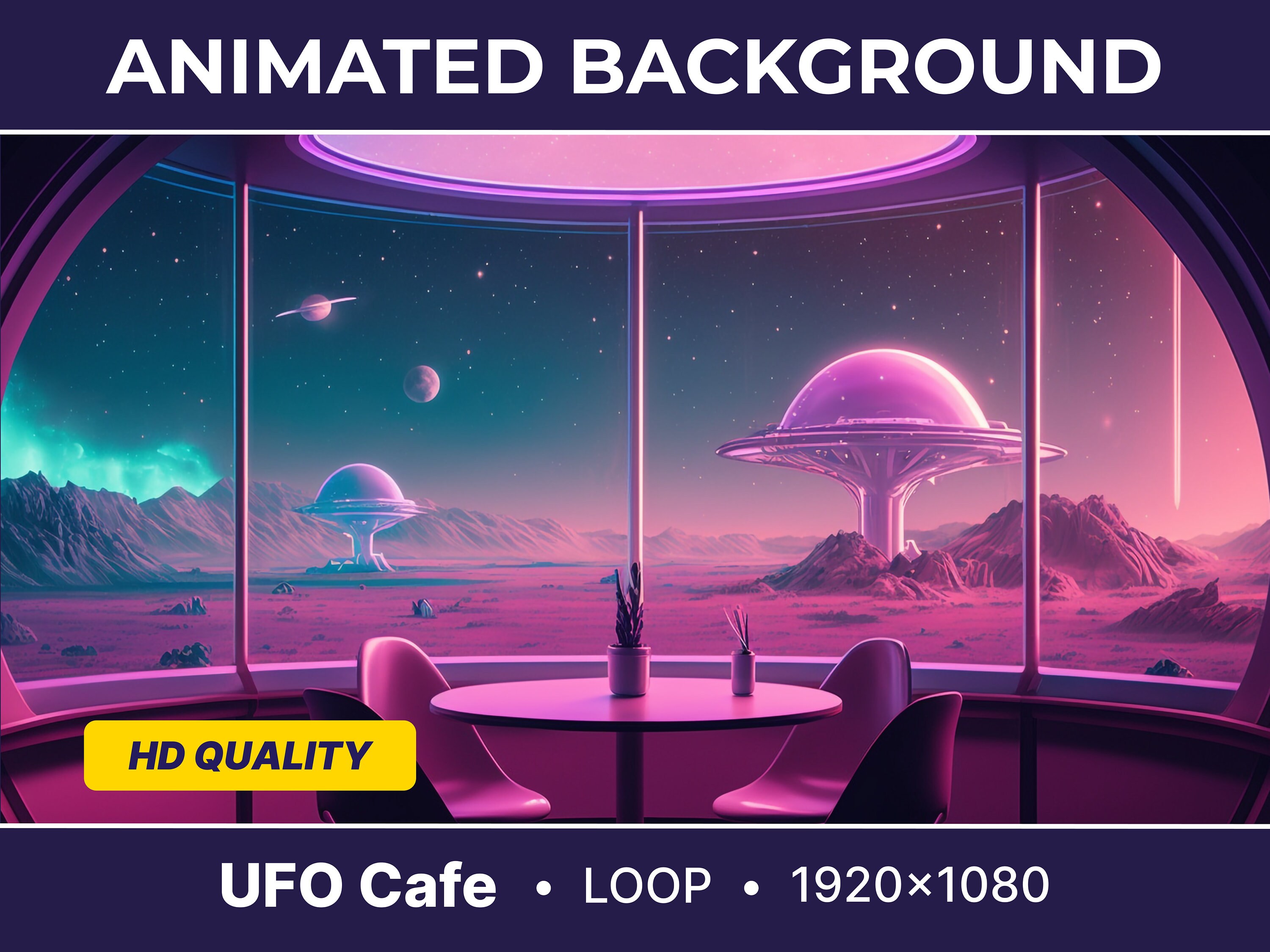 Animated Virtual Background Futuristic UFO Cafe Seamless Looped Vtuber ...