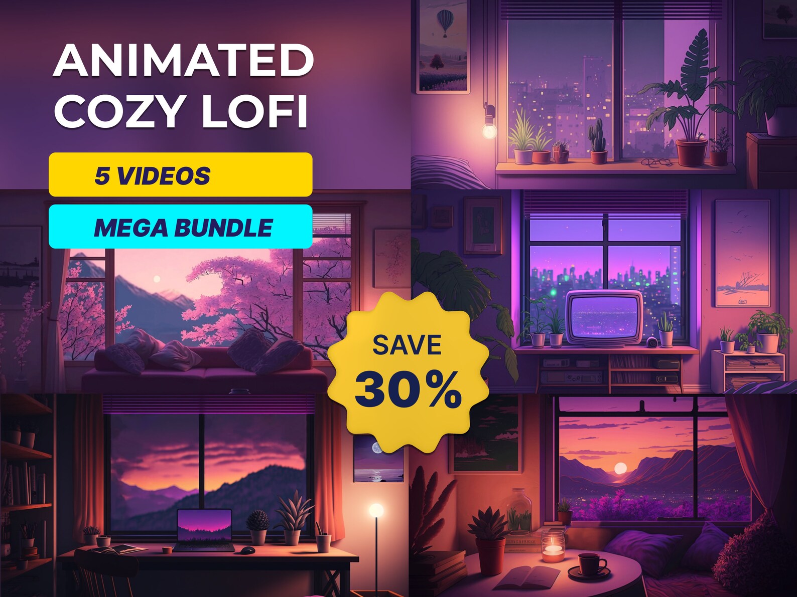 Animated Background Cozy Lofi Mega Bundle 5 Lofi Vtuber Background ...