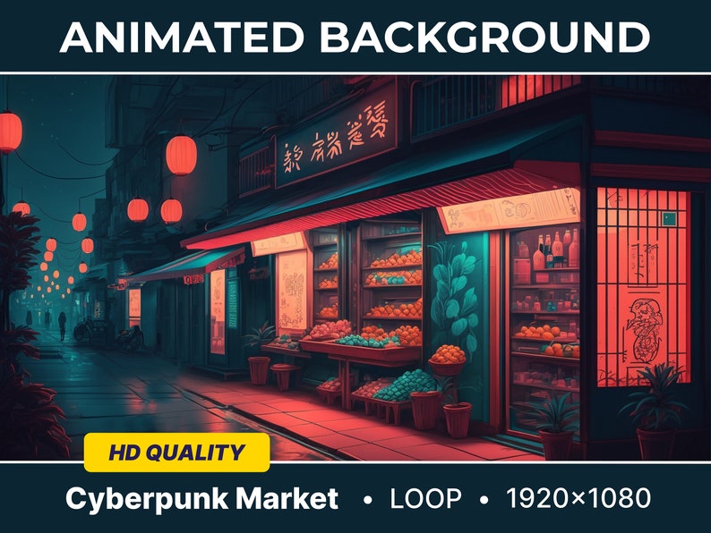 Animated Virtual Background Cyberpunk Market Vtuber Background Twitch ...