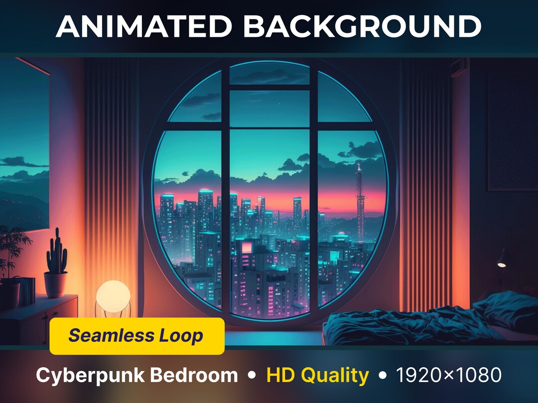 Animated Background Stream Screen Cyberpunk Bedroom Vtuber Background ...