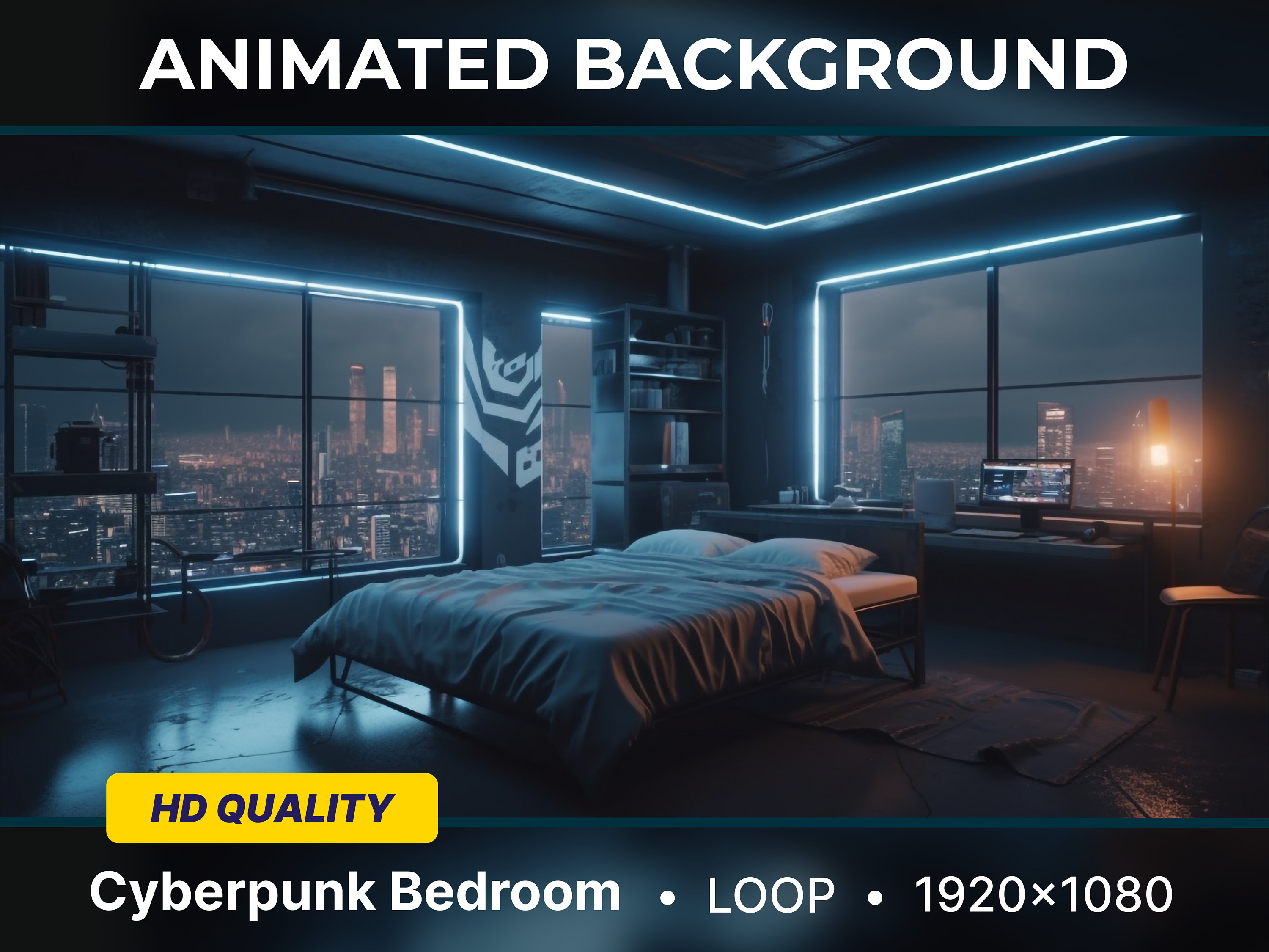Animated Stream Screen Cyberpunk Bedroom Looped Vtuber Background ...