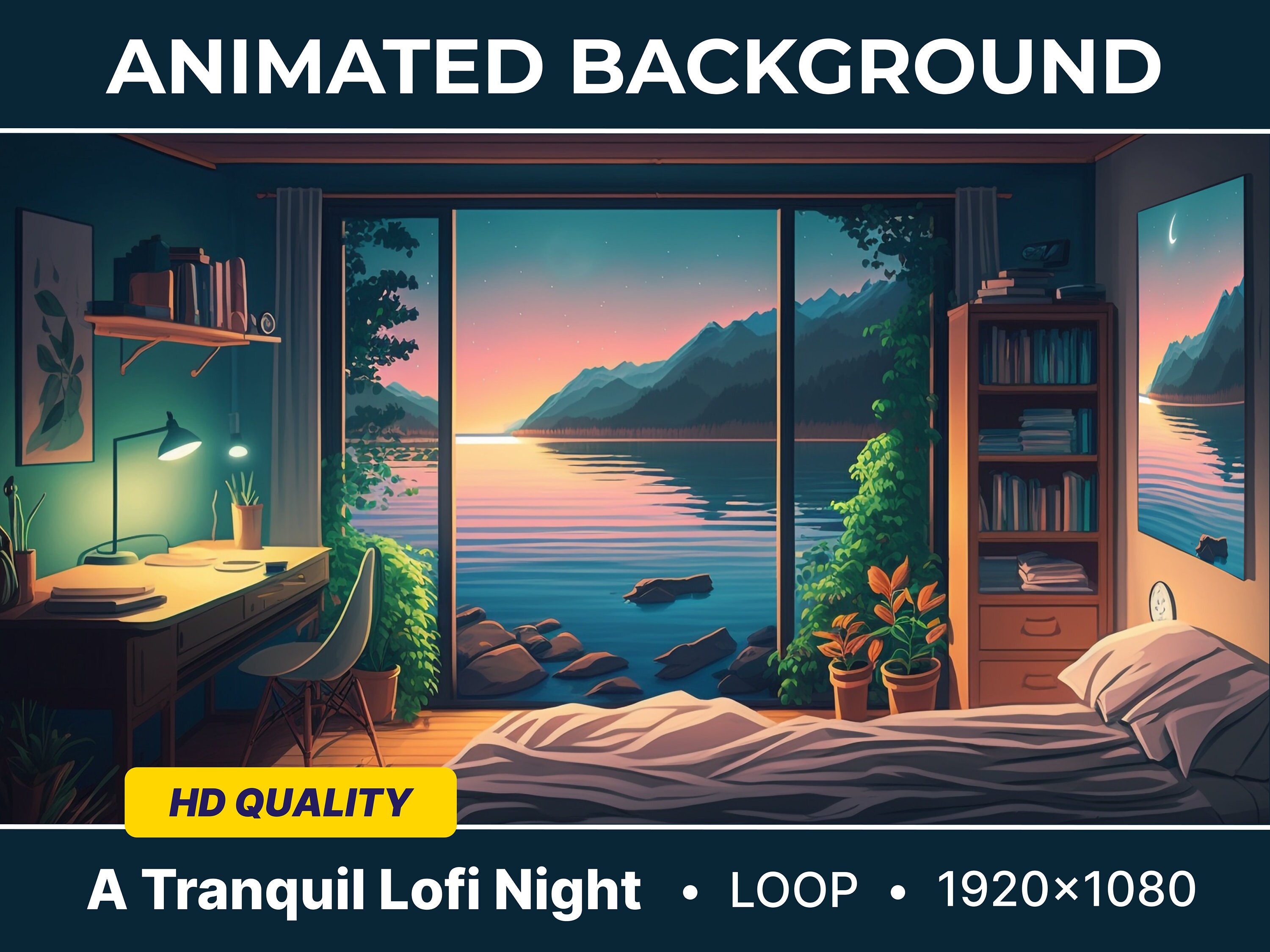 Animated Virtual Background Tranquil Lofi Night Looped Vtuber ...