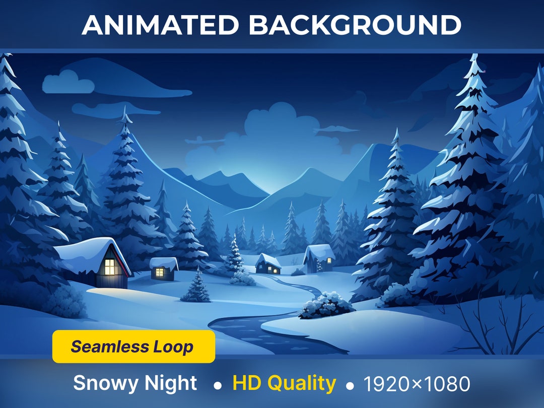 Animated Virtual Background Snowy Night Twitch Overlay Looped Vtuber ...