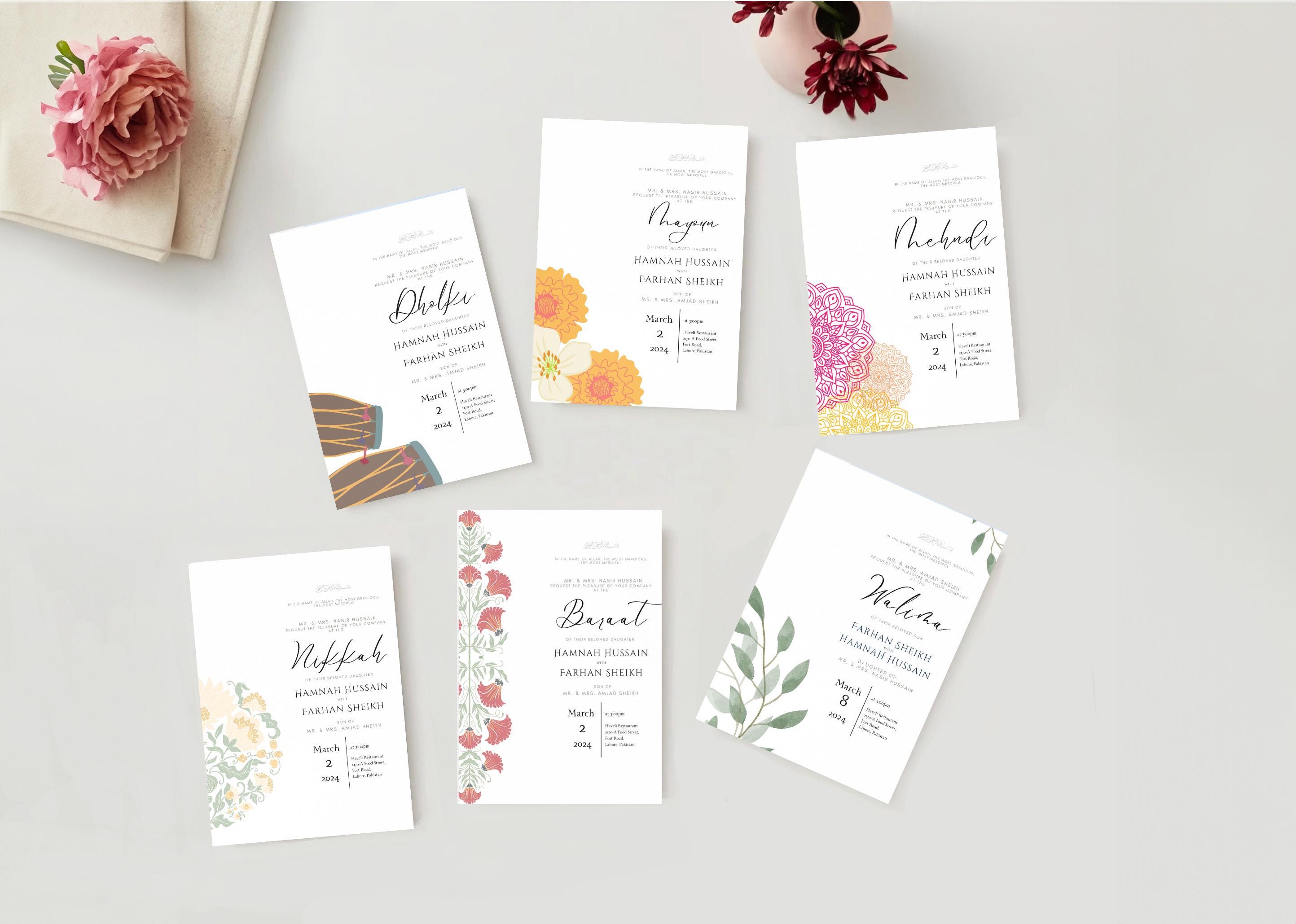 Desi Wedding Invitation Bundle: Nikkah, Mehndi, Walima (digital ...