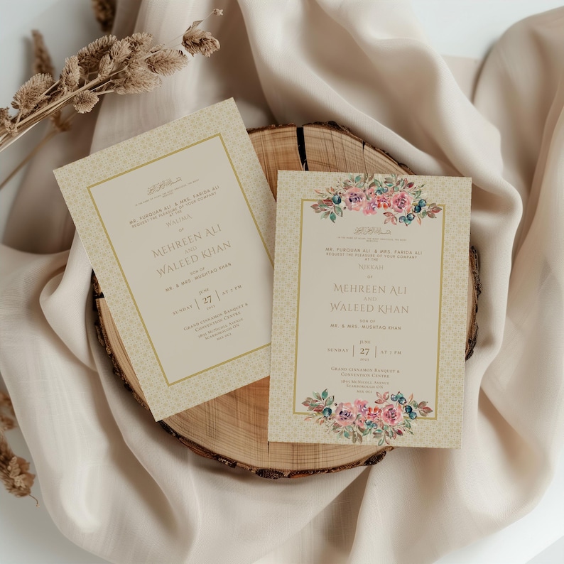 Elegant Gold Nikkah & Walima Invitation Template: South Asian Wedding ...