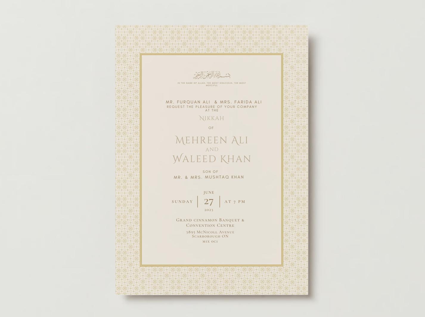 Elegant Gold Nikkah & Walima Invitation Template: South Asian Wedding ...