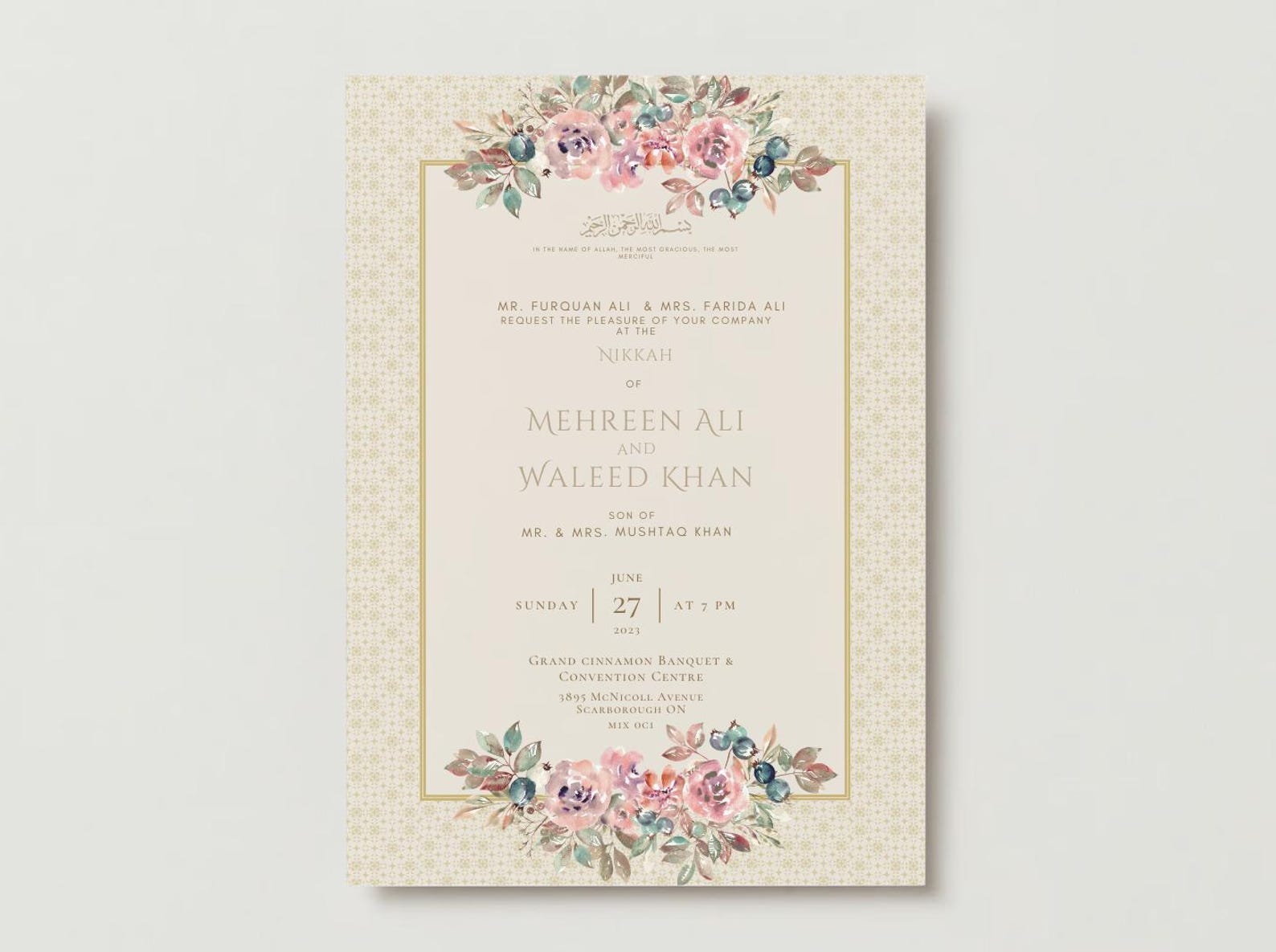 Elegant Gold Nikkah & Walima Invitation Template: South Asian Wedding ...