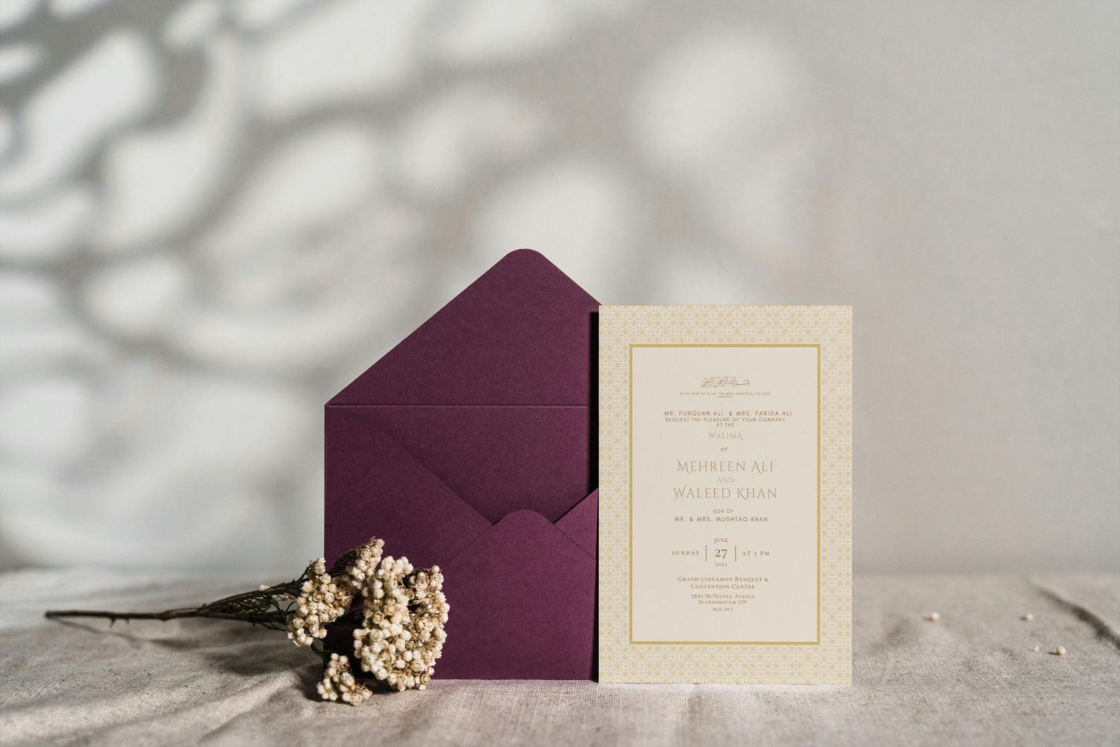Elegant Gold Nikkah & Walima Invitation Template: South Asian Wedding ...