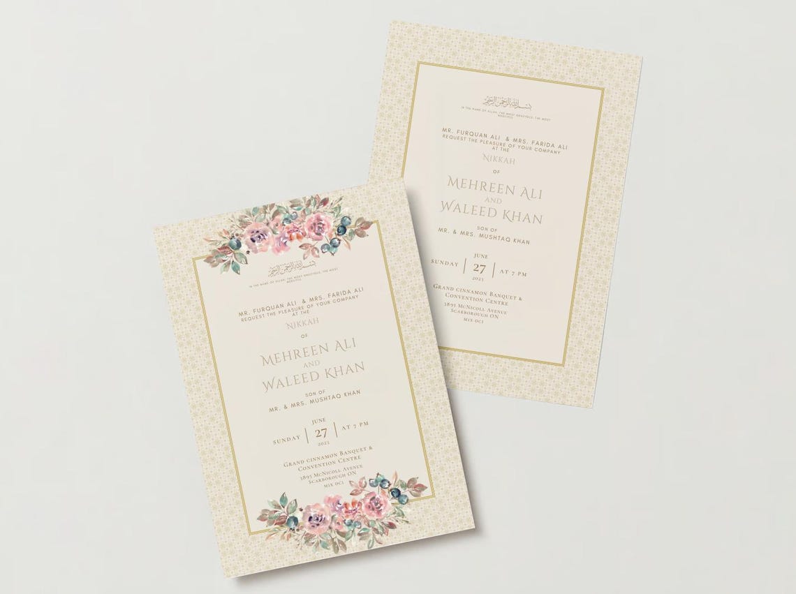 Elegant Gold Nikkah & Walima Invitation Template: South Asian Wedding ...