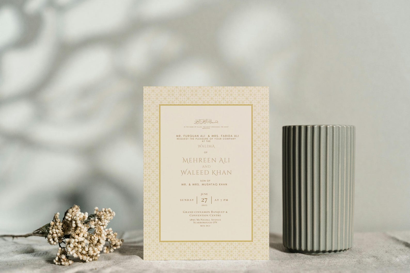 Elegant Gold Nikkah & Walima Invitation Template: South Asian Wedding ...