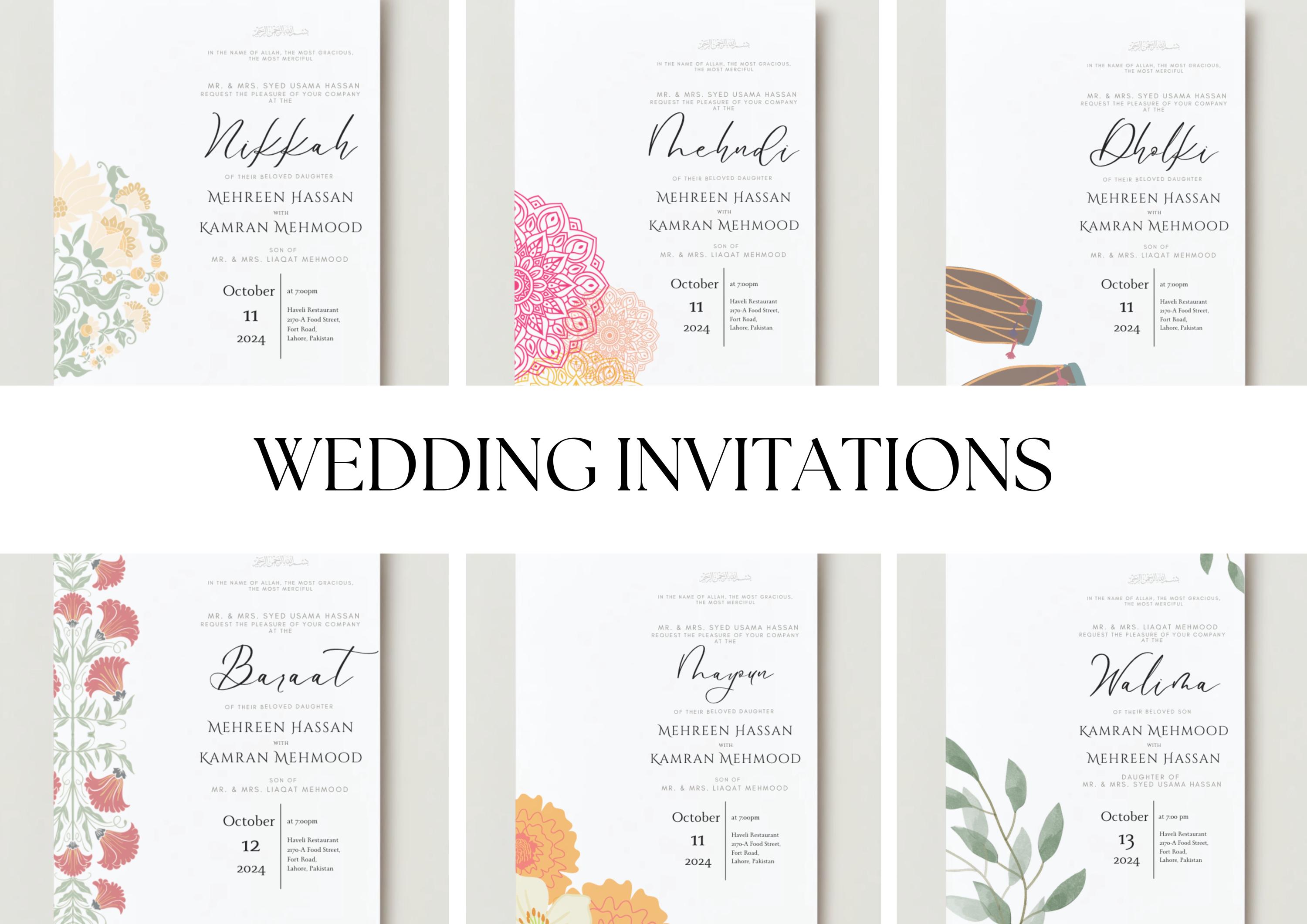 Desi Wedding Invitation Bundle: Nikkah, Mehndi, Walima (digital ...