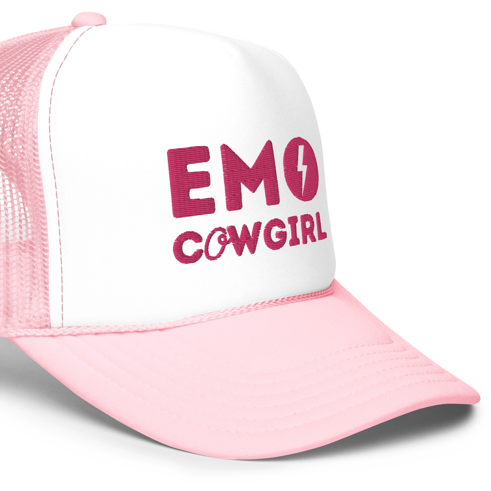 Emo Cowgirl Foam Trucker Hat With Hot Pink Embroidered Lightning Bolt ...