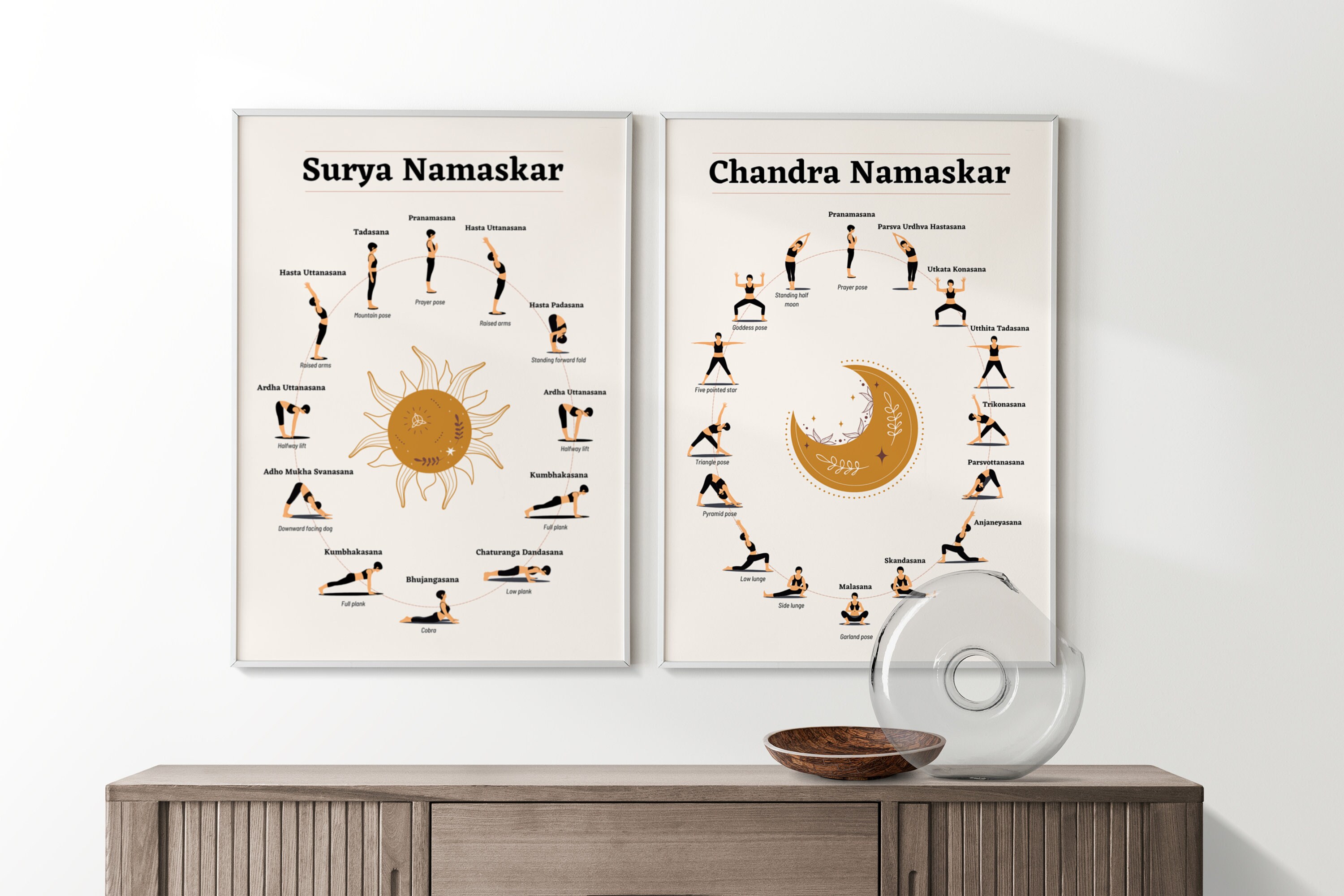 Yoga poster Sun & Moon salutation Set of 2 Printable - Etsy España