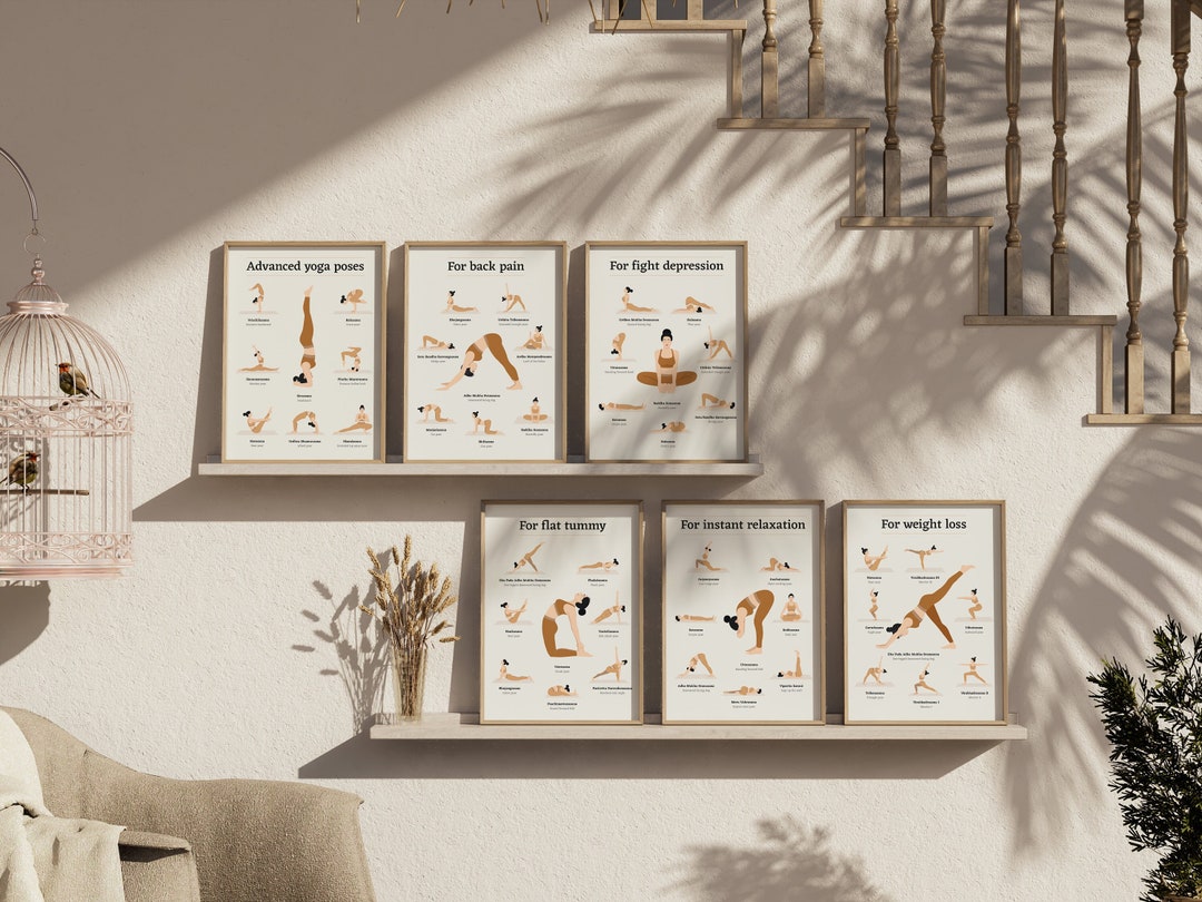 Yoga Posters | Advanced, Relaxation Weight Loss Poses | Set of 6 ...