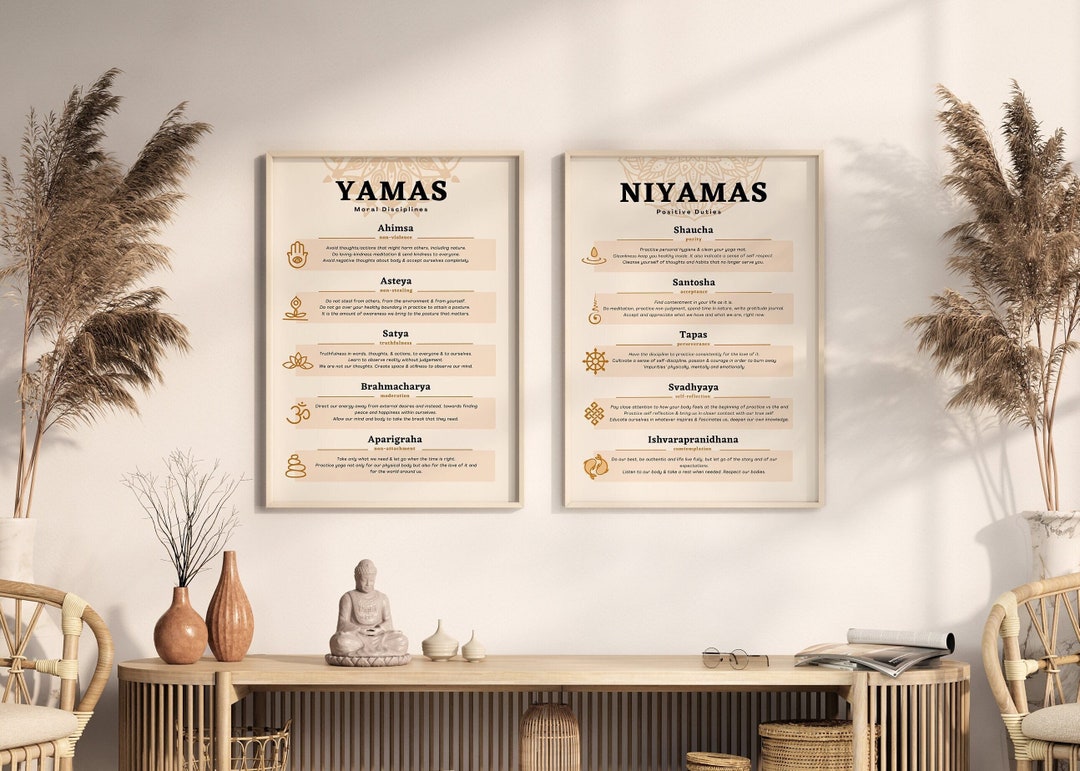 Yoga Poster Yamas Niyamas Set of 2 Printable Wall Decor Instant Digital Download Asthtanga Yoga ...