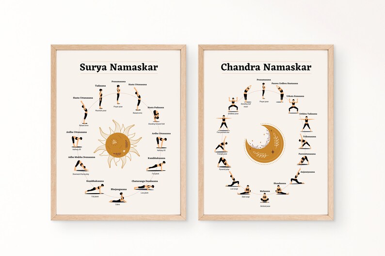 Yoga Poster Sun & Moon Salutation set of 2 Printable Wall - Etsy