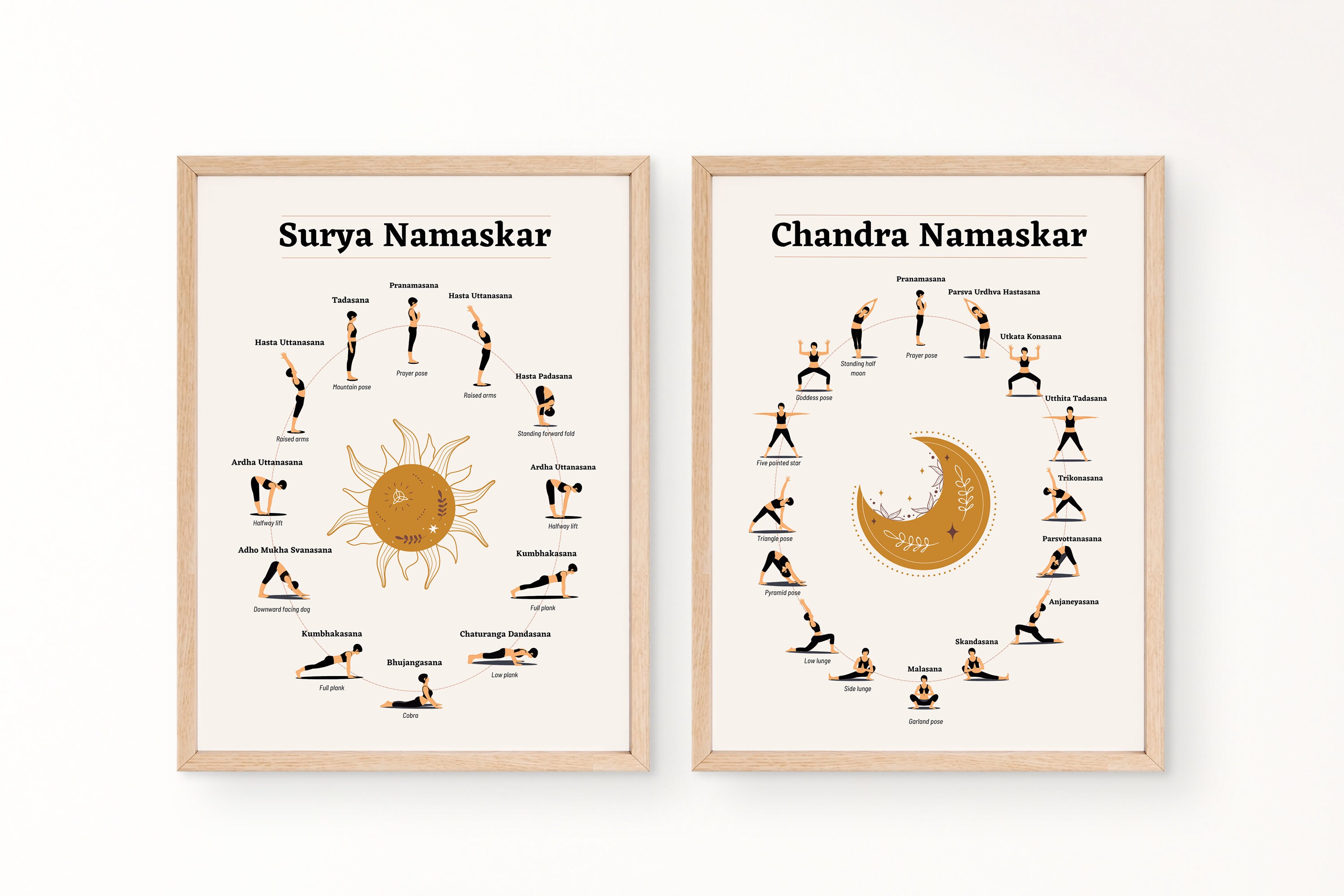 Yoga poster Sun & Moon salutation Set of 2 Printable - Etsy España