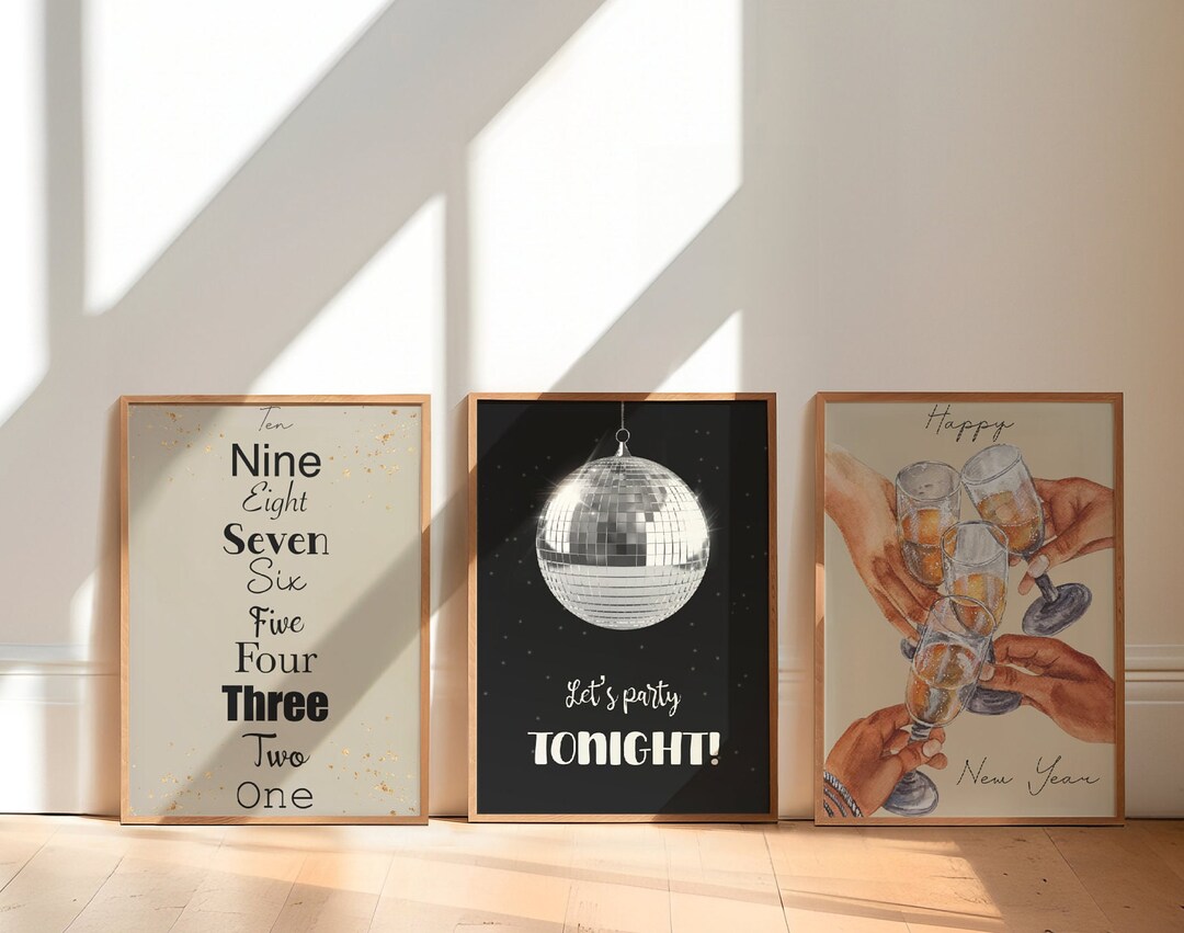 New Years Eve Set of THREE 3 Modern Wall Printable Minimal Neutral New ...