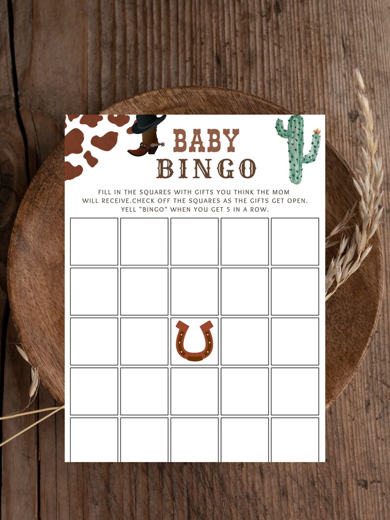 Bingo Game/ Baby Shower Bingo/ Cowboy Bingo/ Western Bingo Game ...