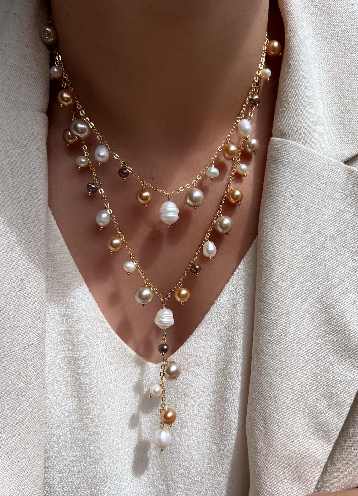 Handmade Baroque Pearl Necklace, 18K Gold Plated Chain, Freshwater ...