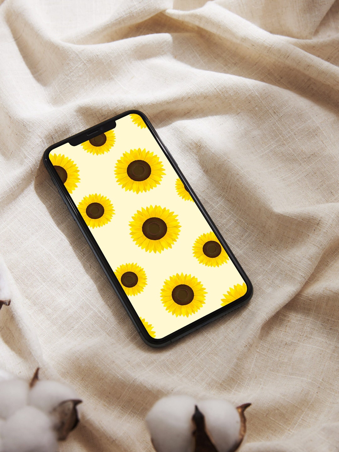 Sunflower Phone Wallpaper: Hand-drawn Floral Lockscreen (digital ...
