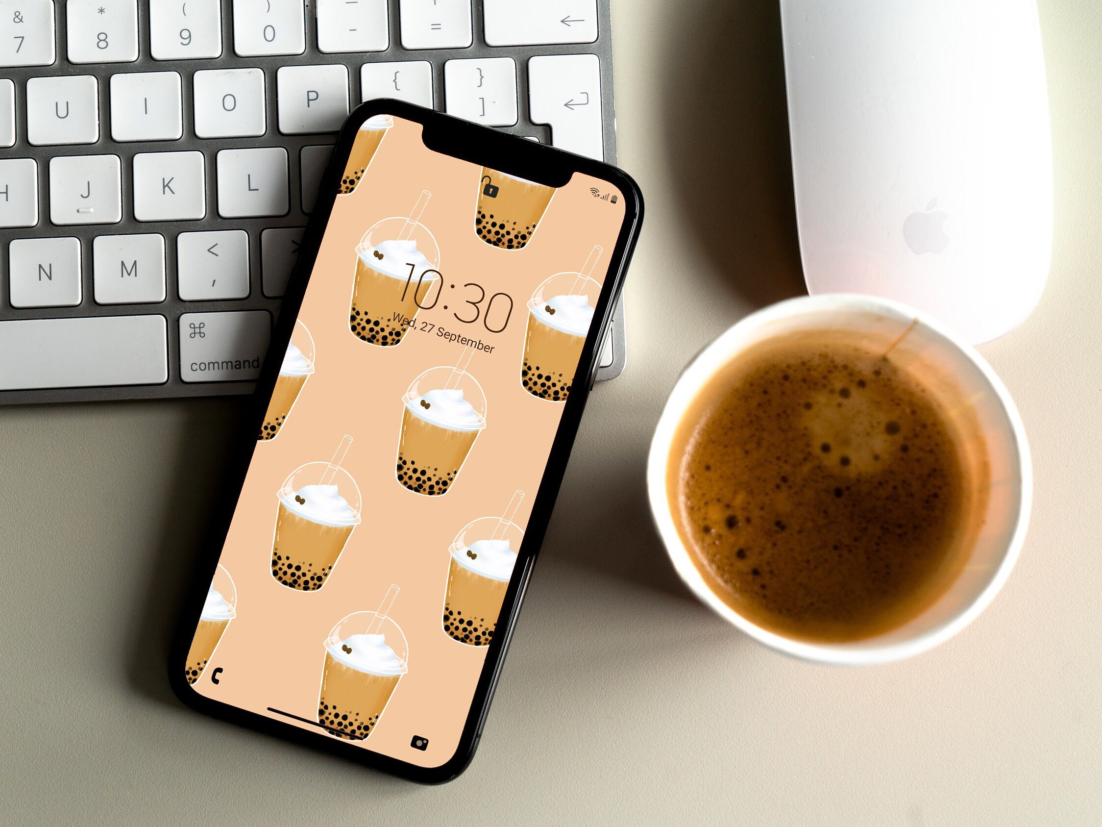 Cute Matching Boba Set of 4 Wallpapers | Taro, Strawberry, Matcha ...