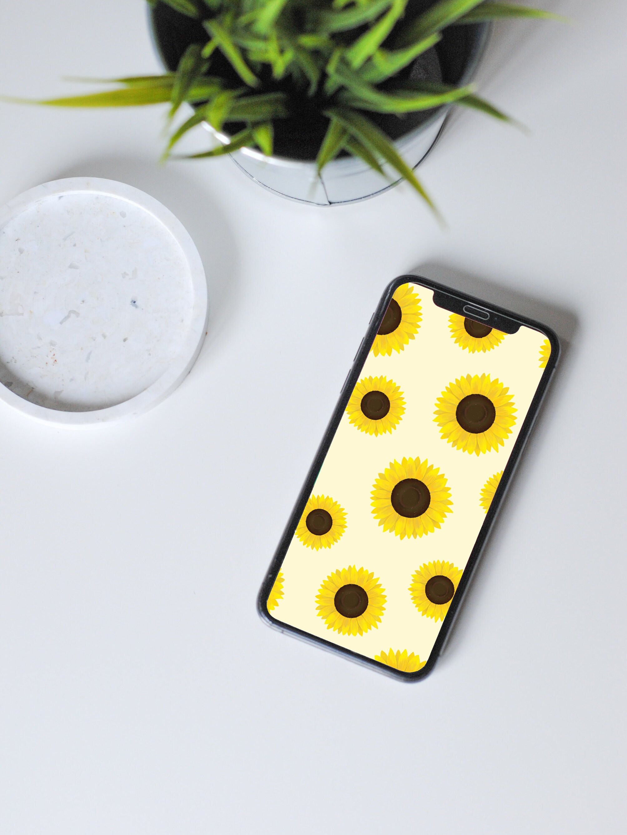 Sunflower Phone Wallpaper: Hand-drawn Floral Lockscreen (digital ...