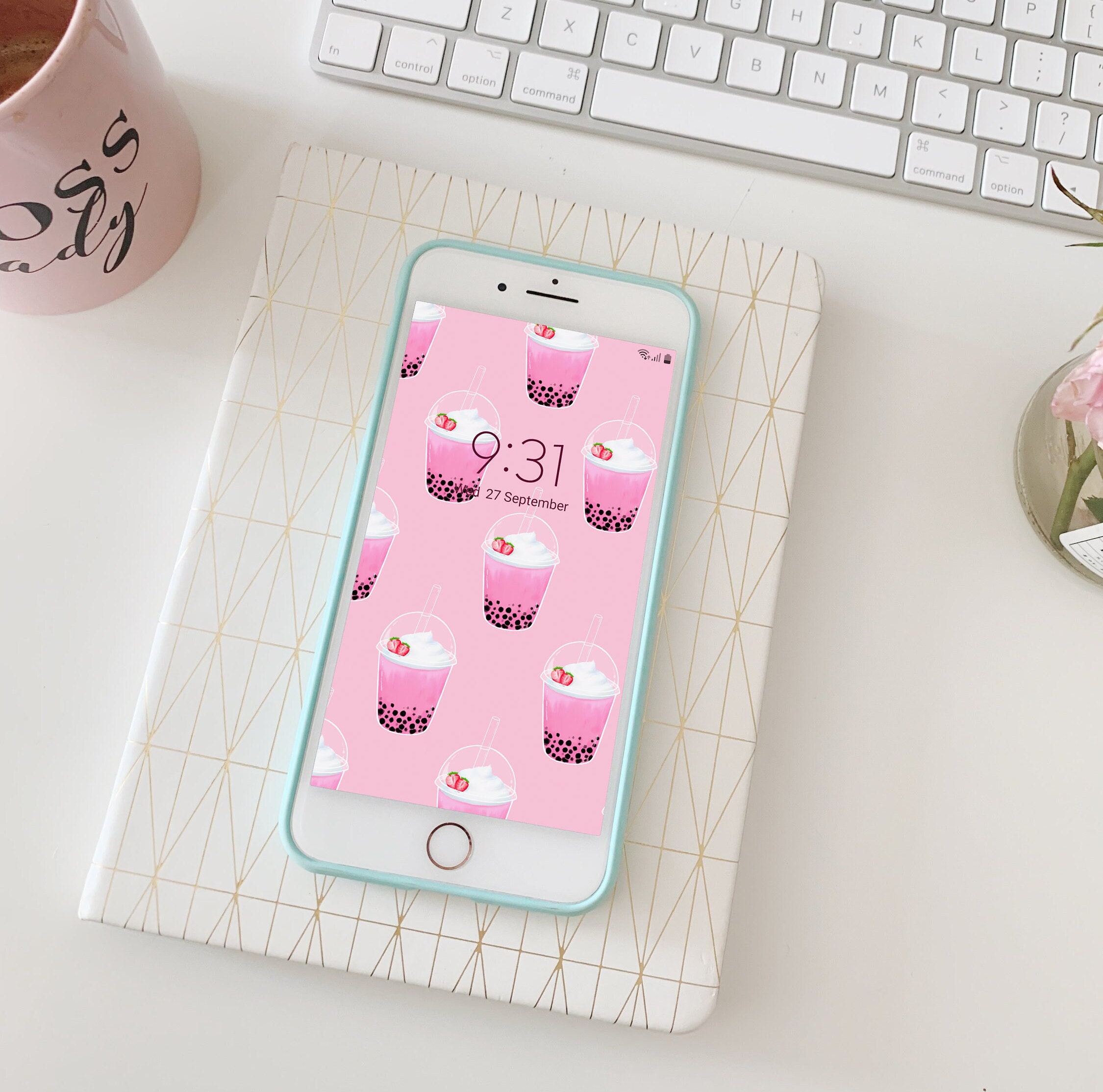 Cute Matching Boba Set of 4 Wallpapers | Taro, Strawberry, Matcha ...