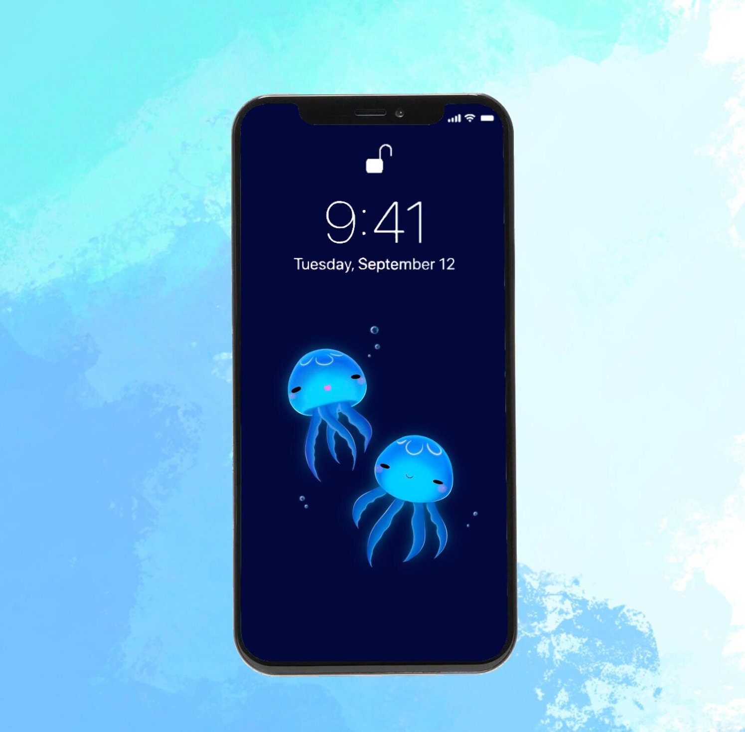 Cute Hand Drawn Jellyfish Phone Wallpaper Sea Creatures Blue, Glowing ...