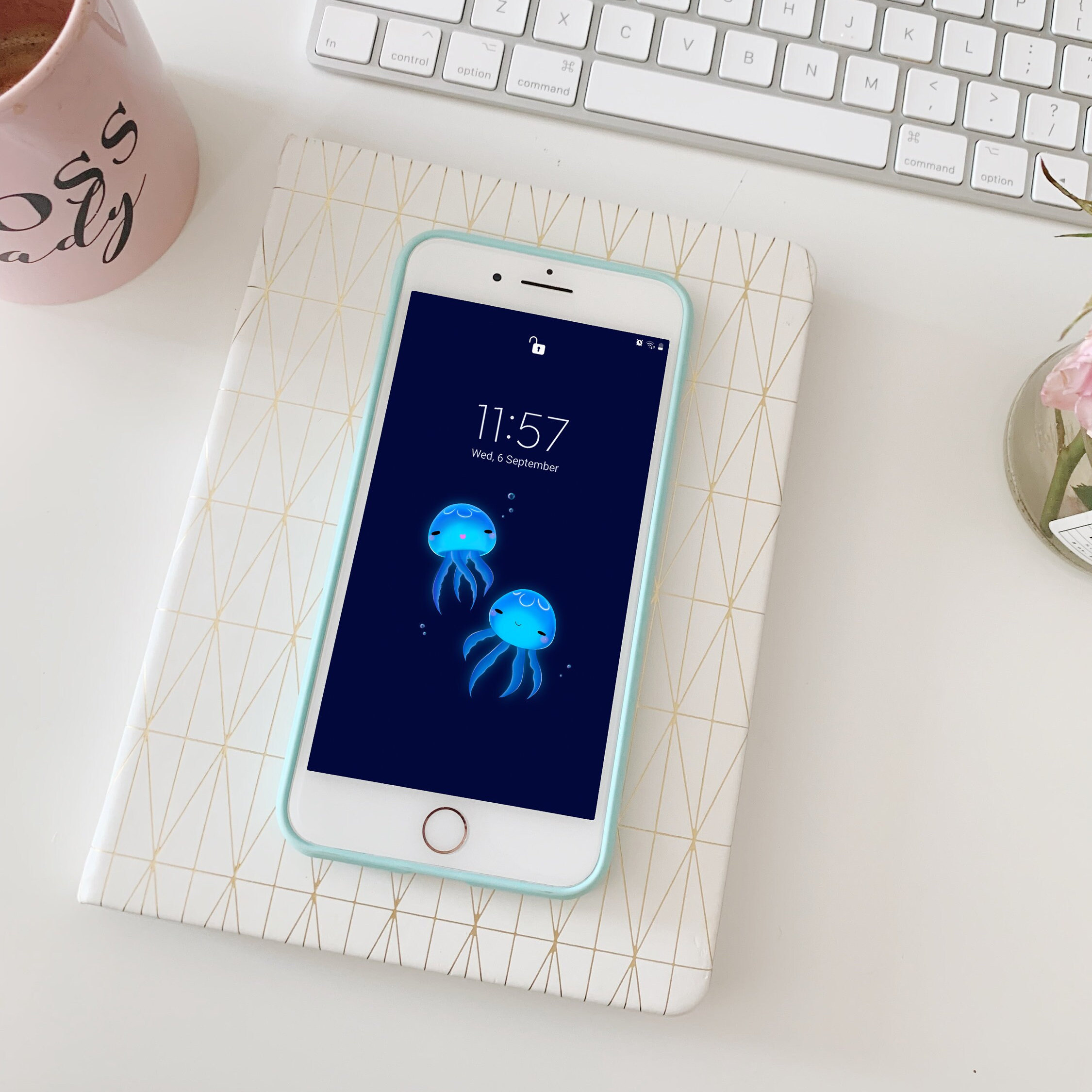 Cute Hand Drawn Jellyfish Phone Wallpaper | Sea Creatures | Blue ...